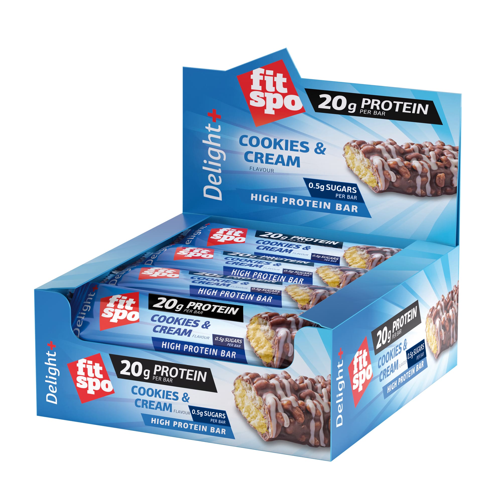 Delight Protein Bar 20g protein, Cookies and Cream, 12x60g – fitspozone